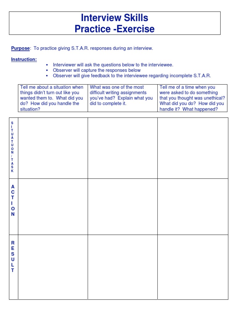 Interview Skills Practice - Exercise: Purpose: To Practice Giving S.T.A ...