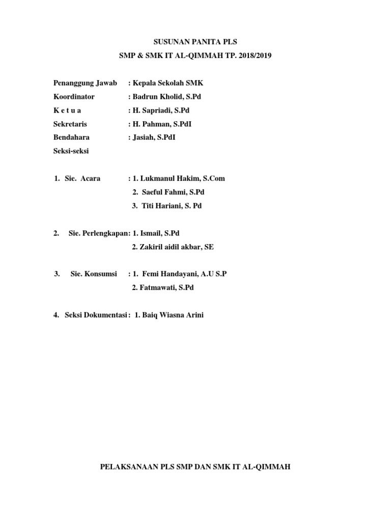 Susunan Panitia Mos | PDF