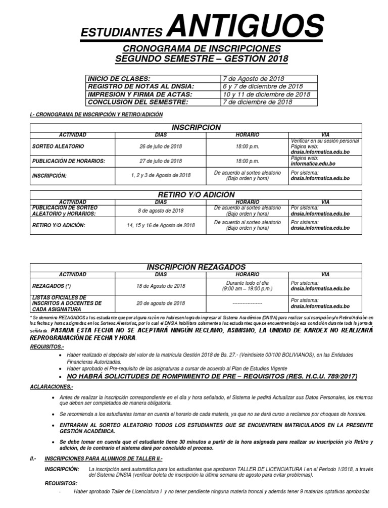 Cronograma Planificación INFORMATICA-UMSA | PDF