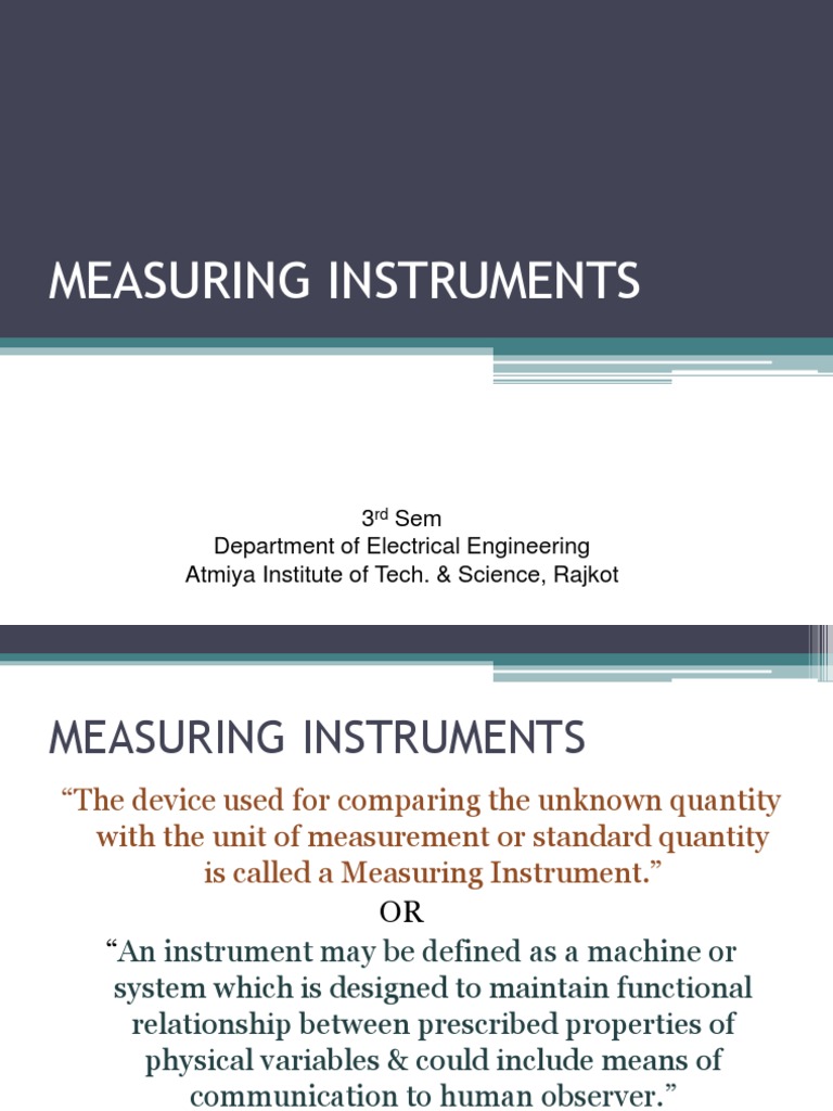 Measuring Instruments 3 Sem Department Of Electrical Engineering Atmiya Institute Of Tech