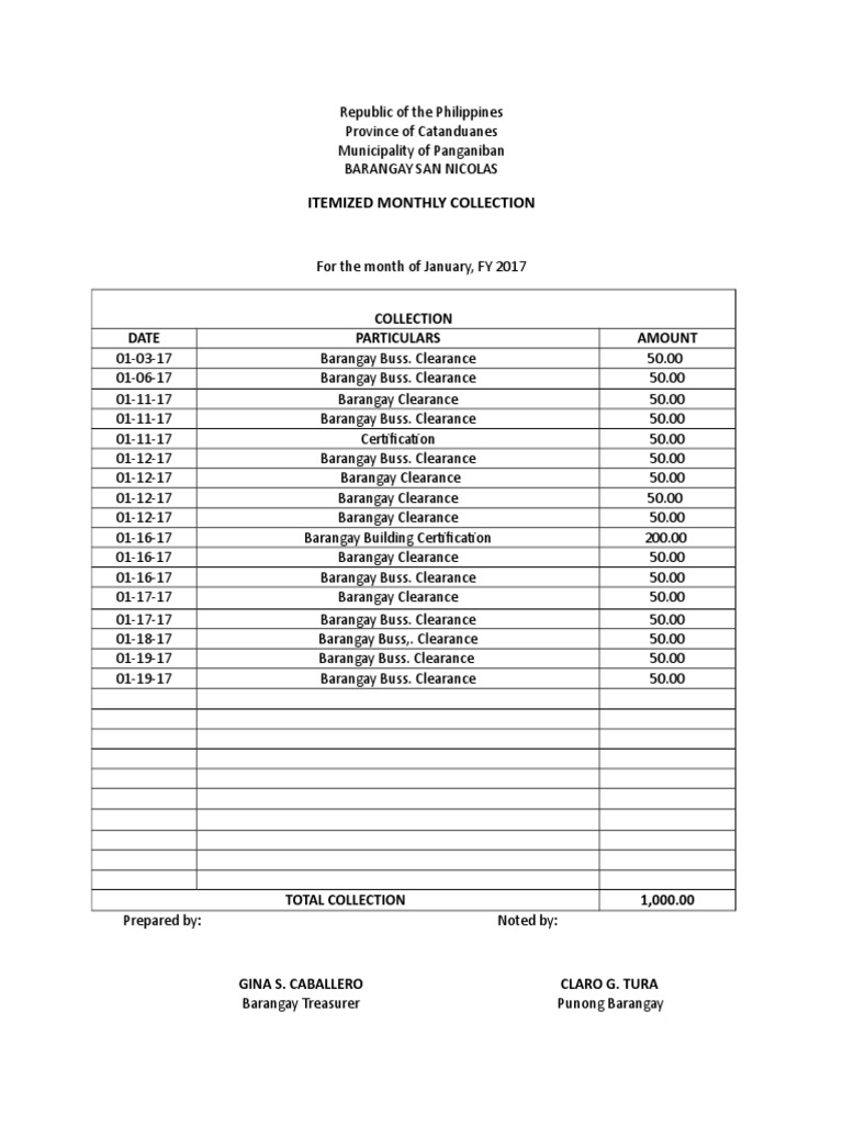 Itemized Monthly Collection | PDF
