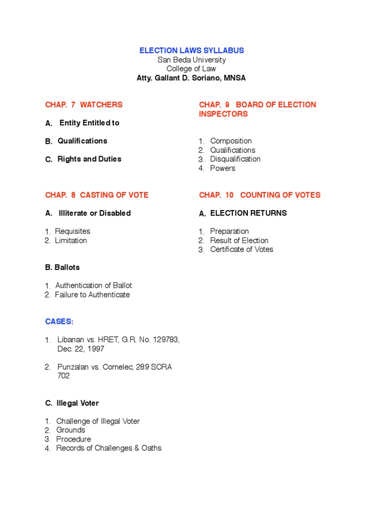 Election Laws for Law Students | PDF | Politics | Social Science