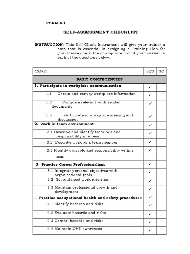 Self-Assessment Checklist: FORM 4.1 | PDF | Computer Network ...