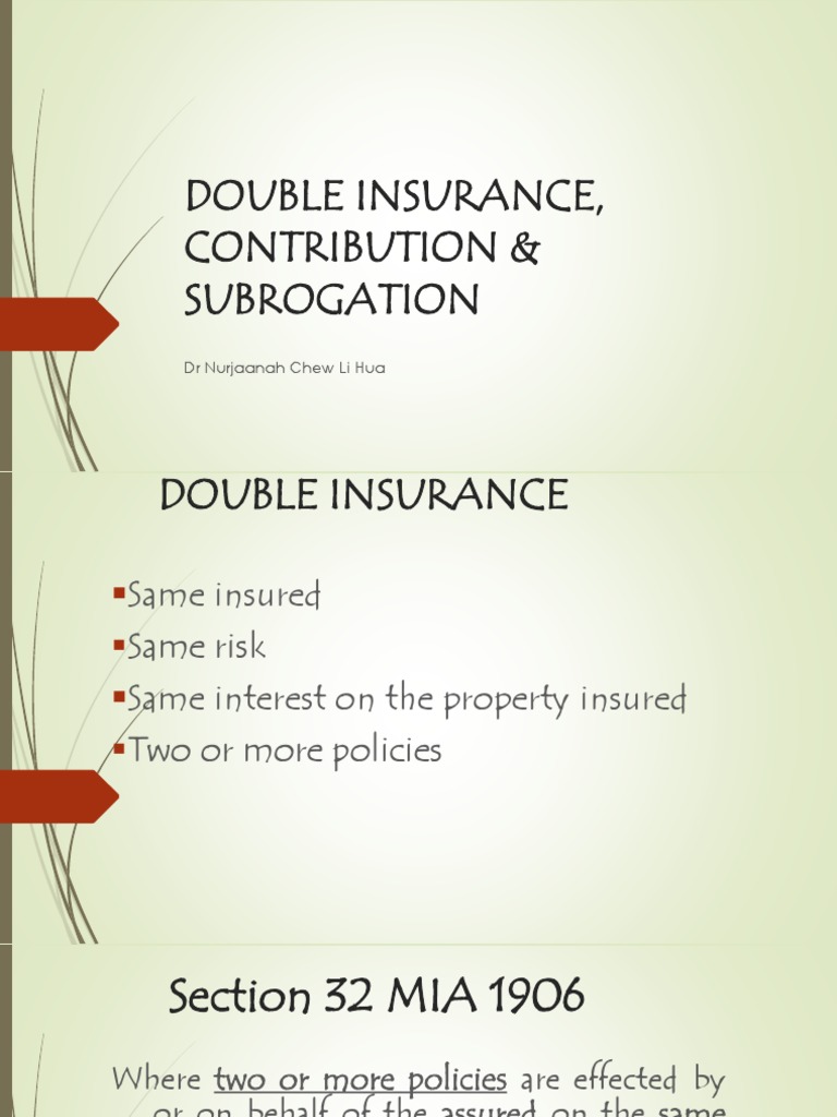 Double Insurance, Contribution Subrogation | PDF | Subrogation | Indemnity
