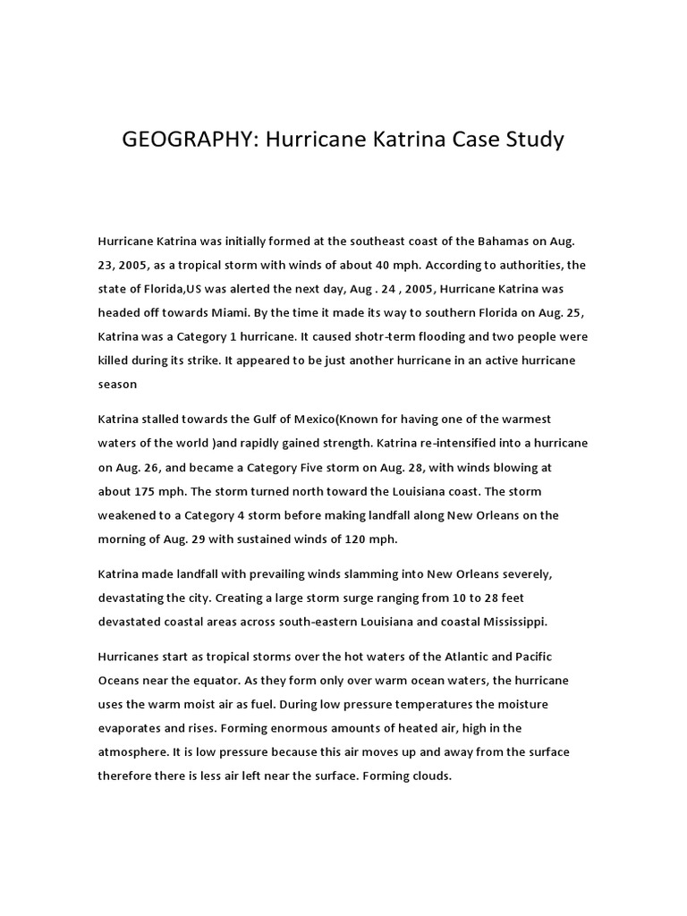 GEOGRAPHY: Hurricane Katrina Case Study | PDF | Hurricane Katrina ...