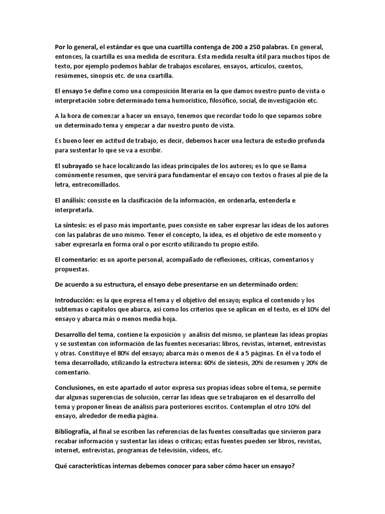 Cuartilla y Ensayo | PDF | Ensayos