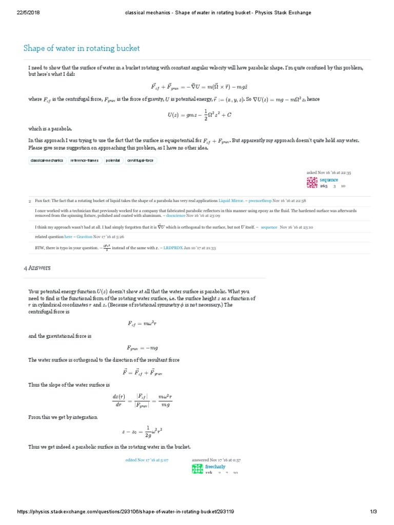 Shape of Water in Rotating Bucket - Physics Stack Exchange | PDF ...