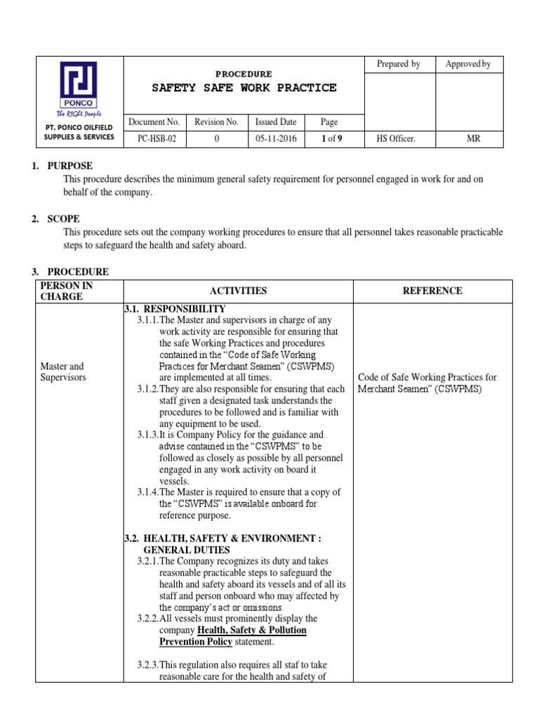 Safe Working Practices for Seamen | PDF | Safety | Occupational Safety ...