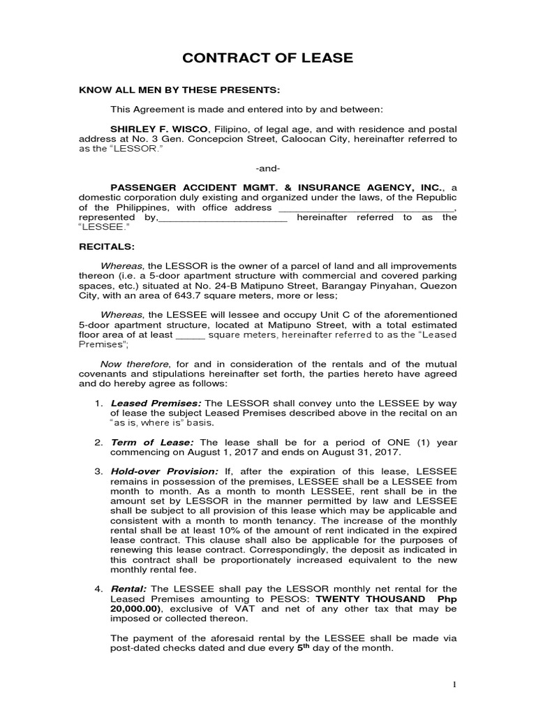 Sample Lease COntract | PDF | Lease | Common Law