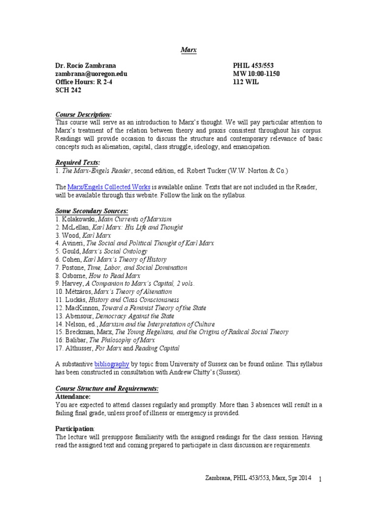 Marx Syllabus 2014 | PDF | Karl Marx | Thesis