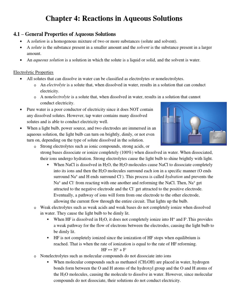 Chapter 4: Reactions in Aqueous Solutions | PDF | Redox | Acid