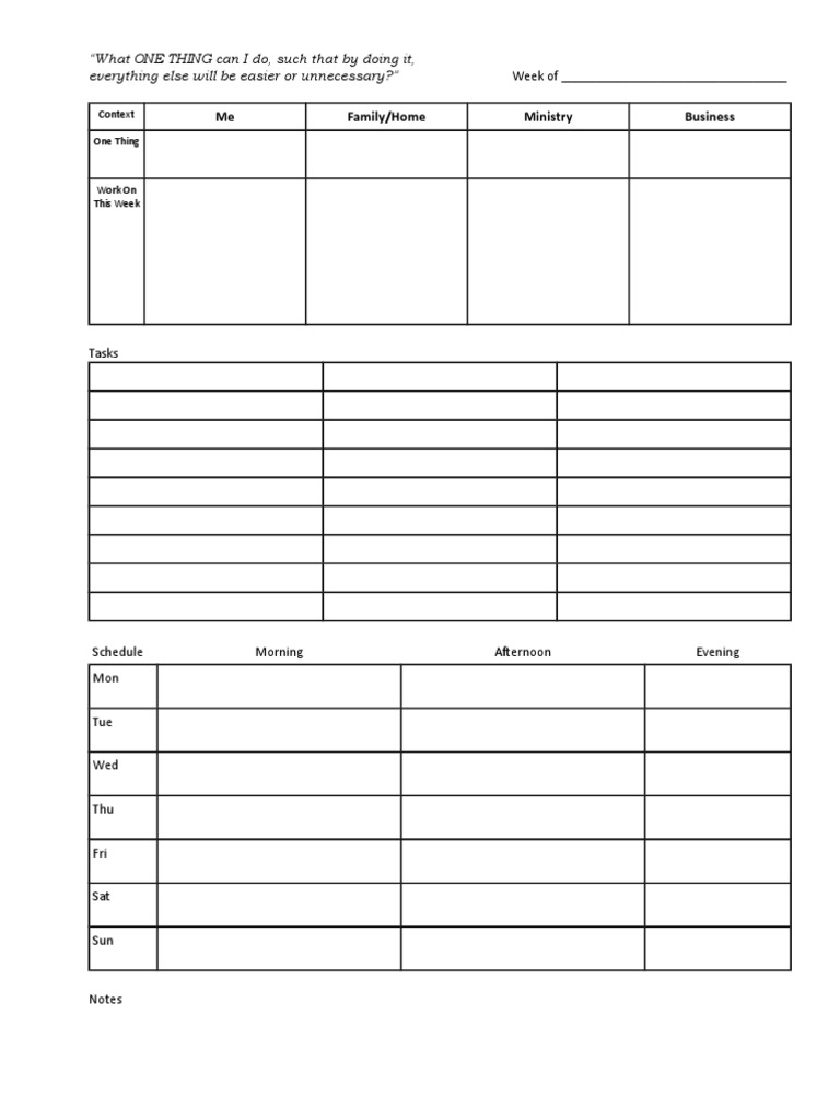 Weekly One Thing Planner Template | PDF