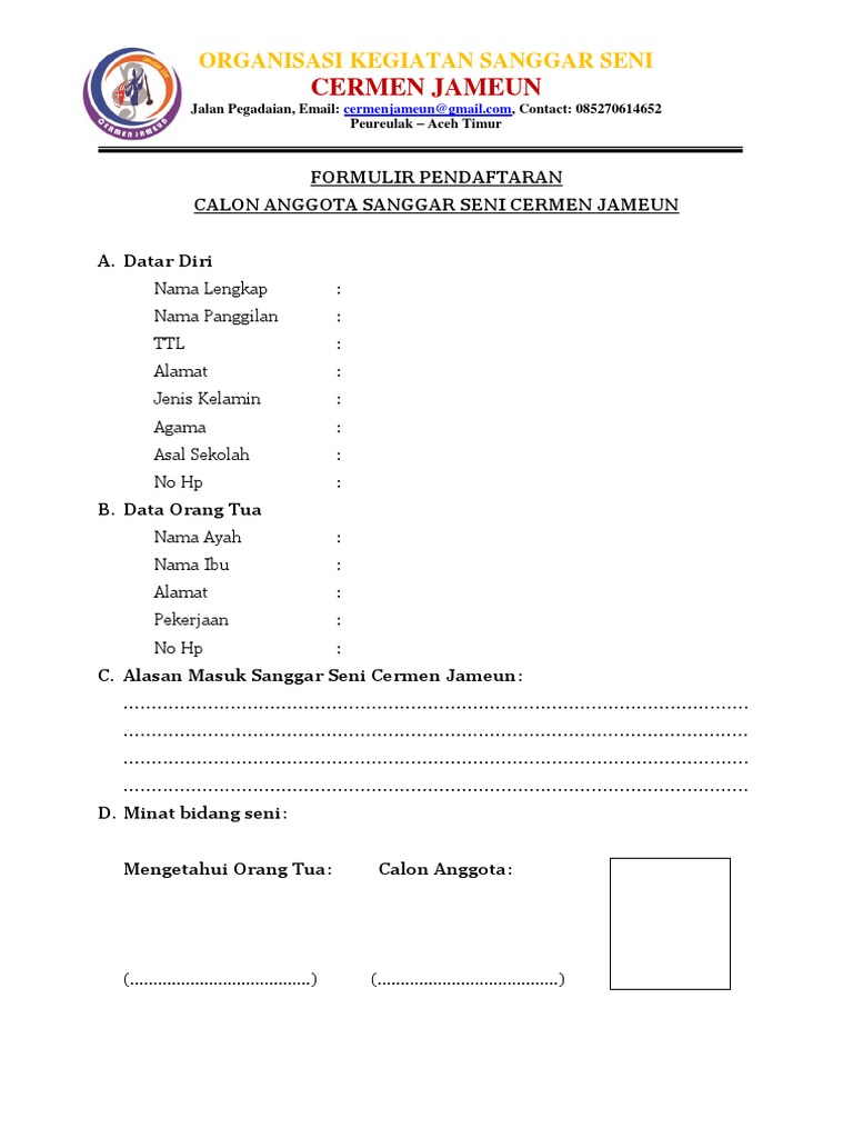 Formulir Pendaftaran Anggota Baru | PDF