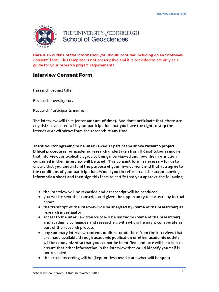 Interview Consent Form Template | PDF | Interview | Consent