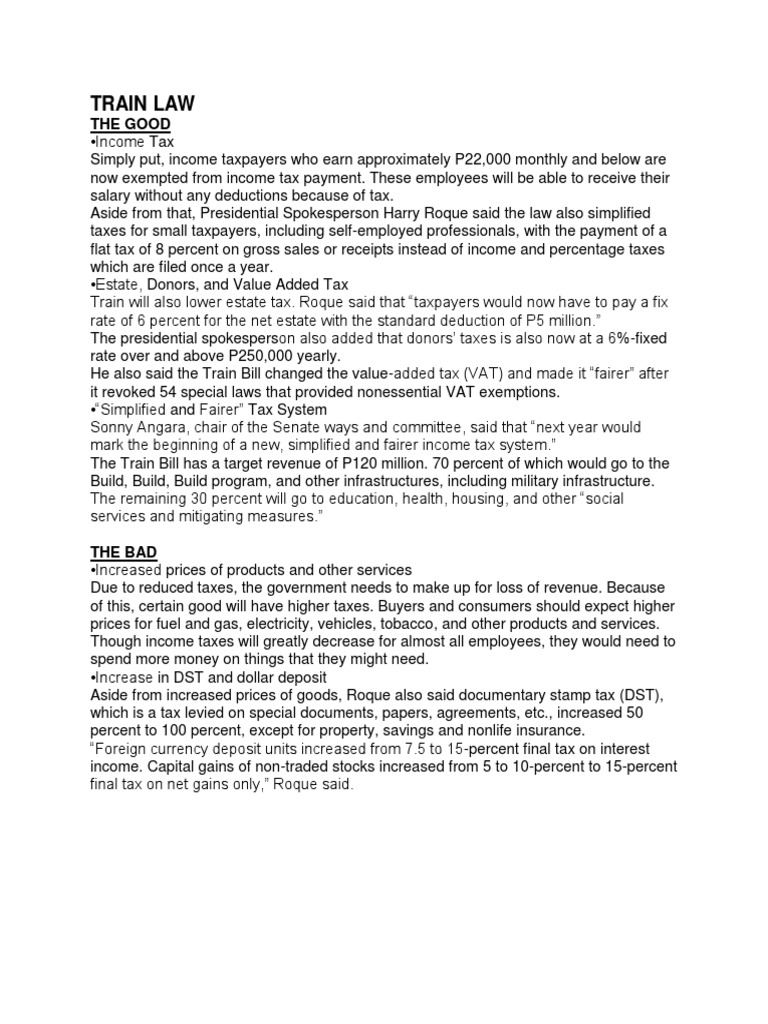 Train Law: The Good | PDF | Value Added Tax | Taxes