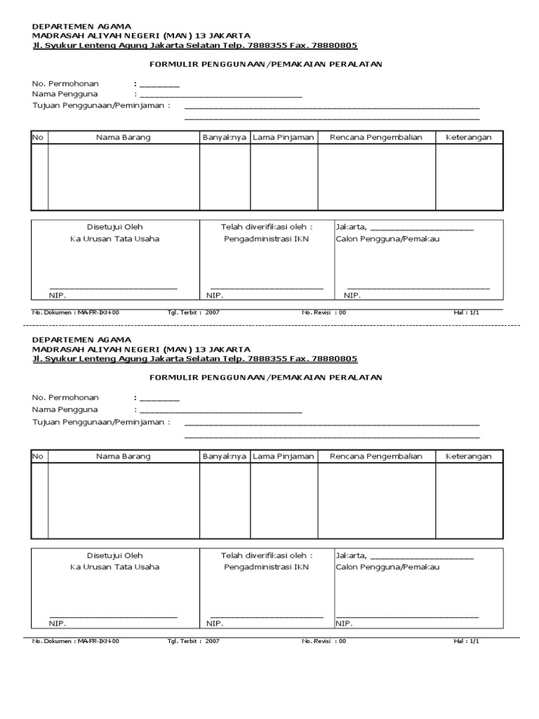 07 Form Peminjaman Penggunaan Barang13 | PDF | Pengelolaan Keuangan & Uang