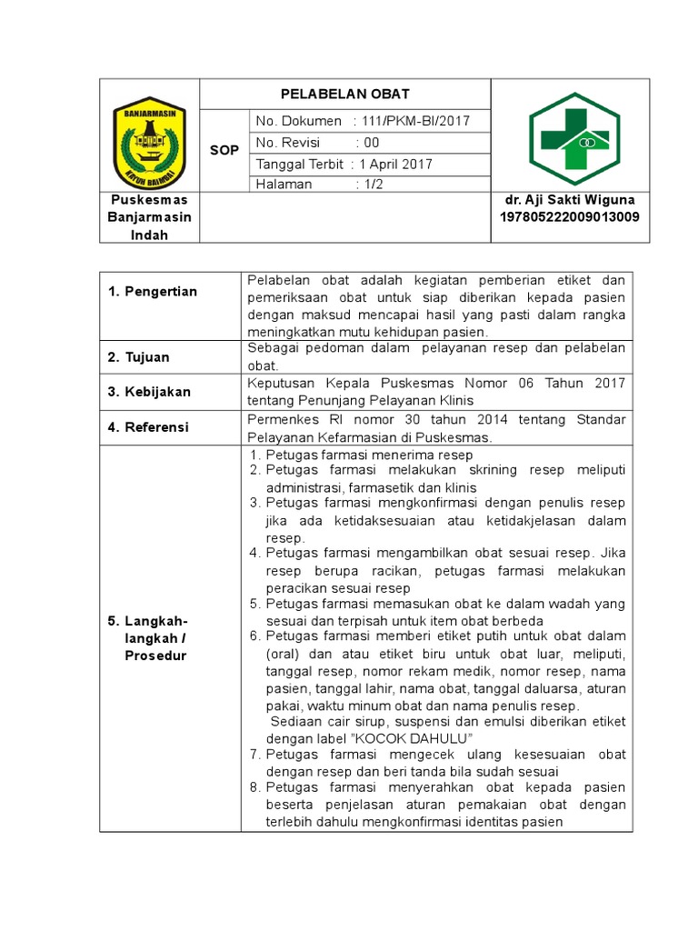 8.2.3.3 Sop Pelabelan Obat | PDF