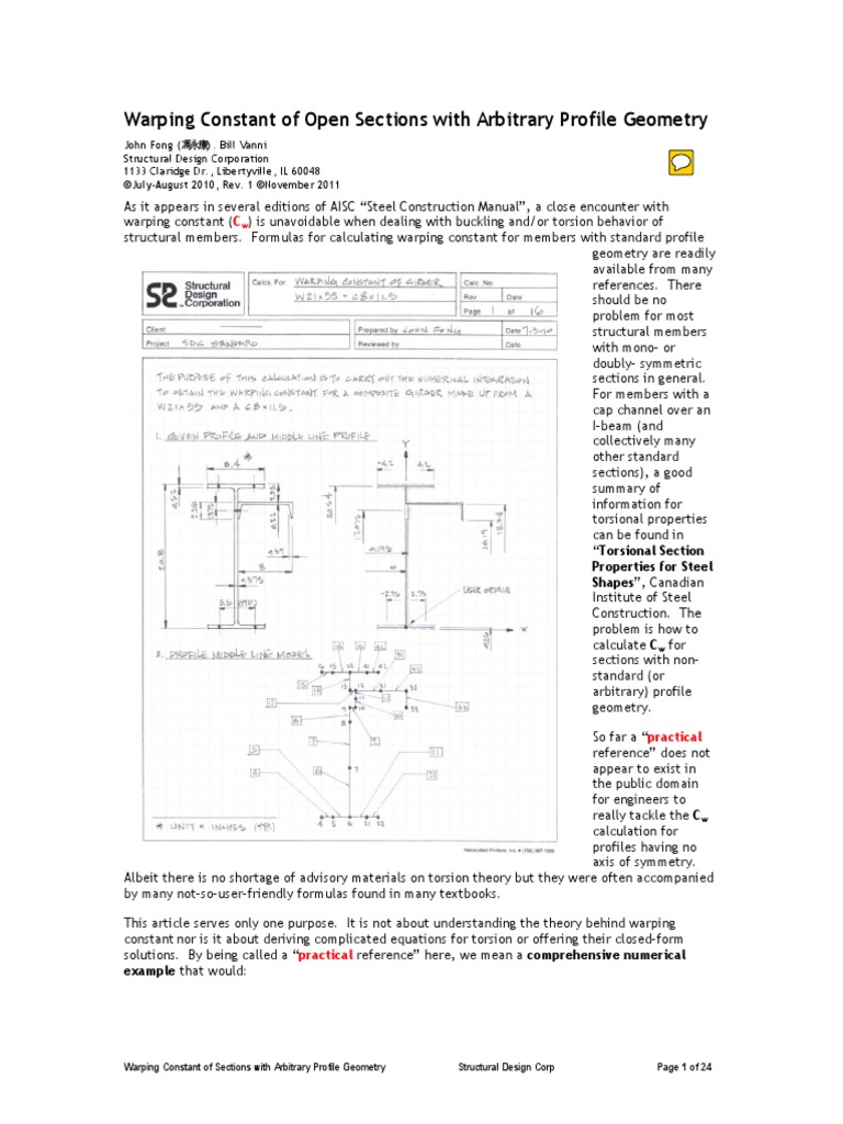 Warping Constant of Open Sections With Arbitrary Profile Geometry Rev 1 ...