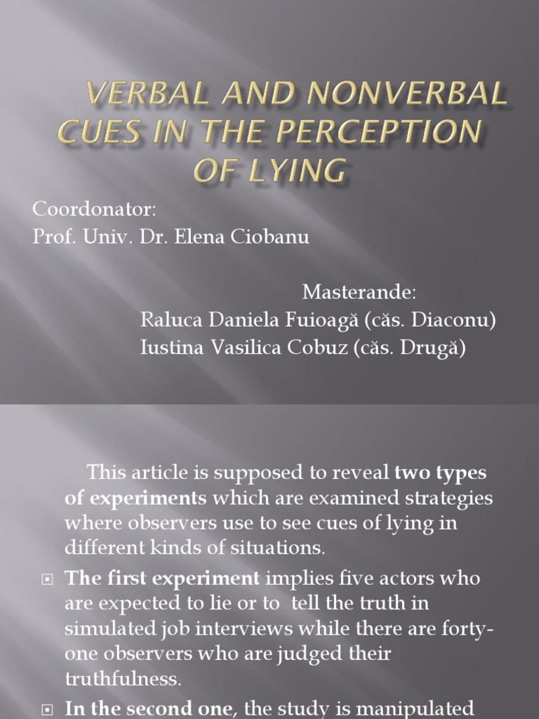 Verbal and Nonverbal Cues in The Perception of Lying | PDF | Nonverbal ...