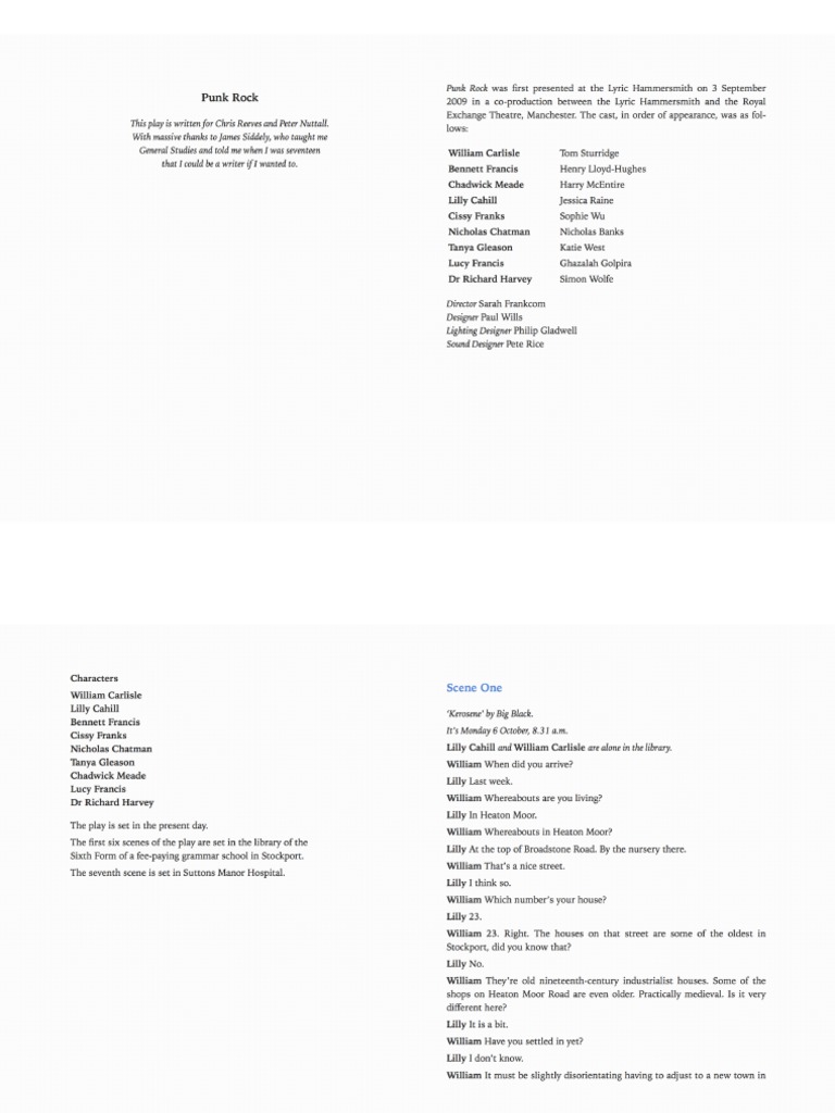 Punk Rock by Simon Stephens Script | PDF
