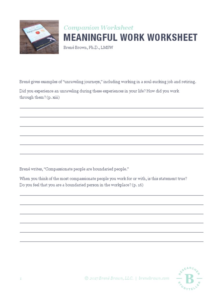 Meaningful Work Worksheet | PDF | Perfectionism (Psychology) | Creativity