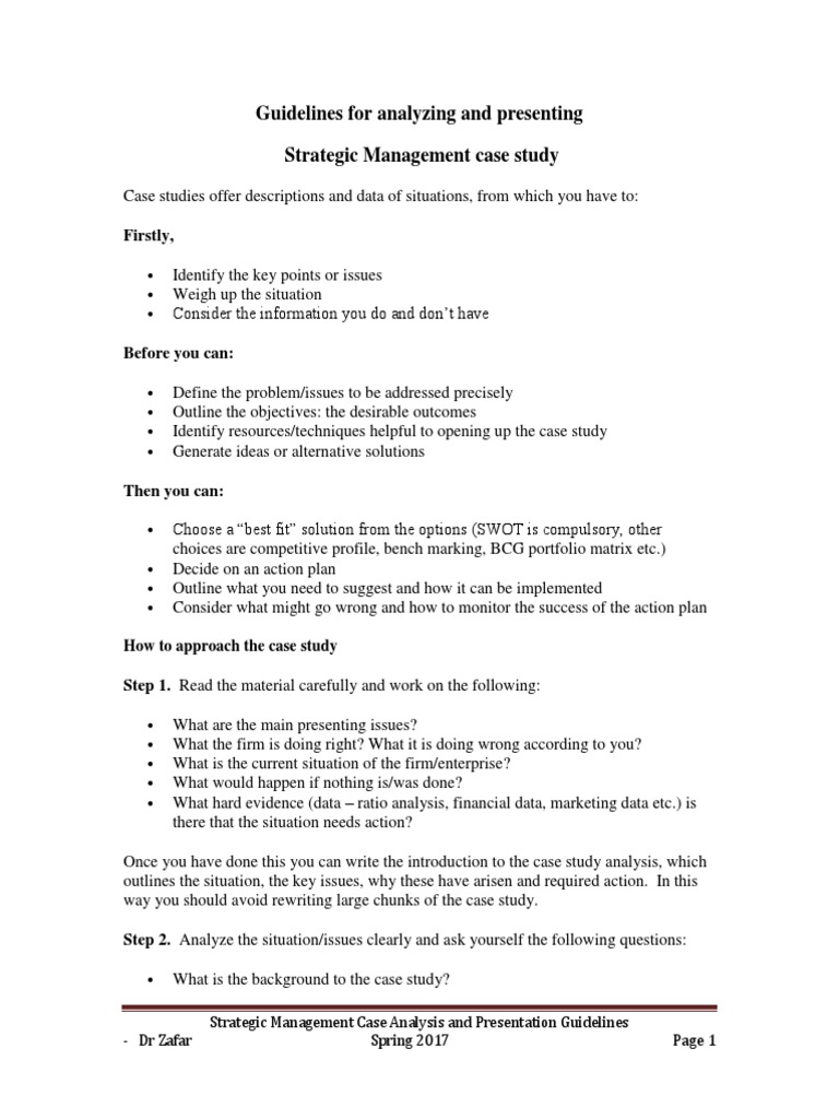 Guidelines For Analyzing and Presenting Strategic Management Case Study ...