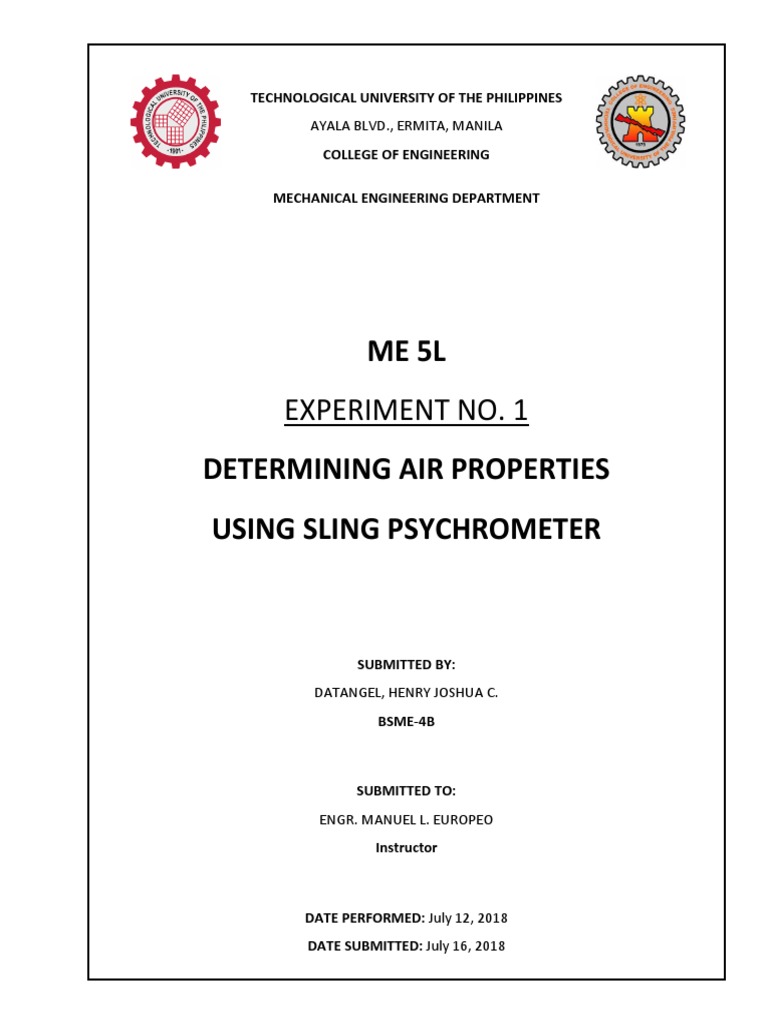 Me Lab Experiment 1 Datangel | PDF | Humidity | Relative Humidity