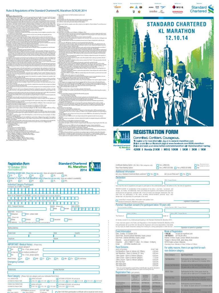 SCKLM 2014 Registration Form 2 | PDF | Marathon | Sport Of Athletics