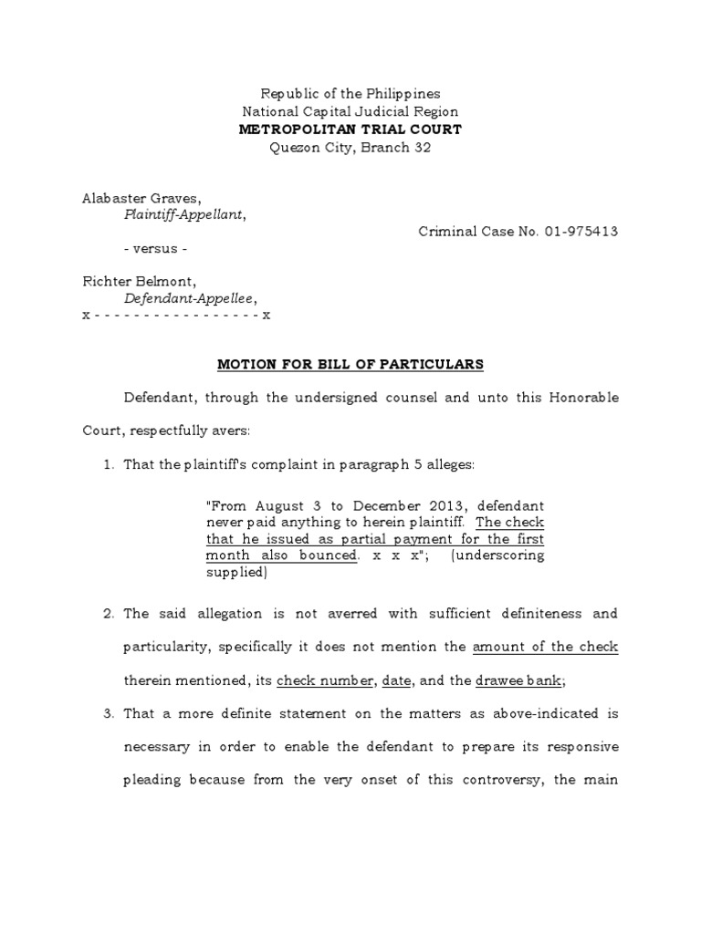 Motion of Bill of Particulars CRIMPRO 2014 | PDF
