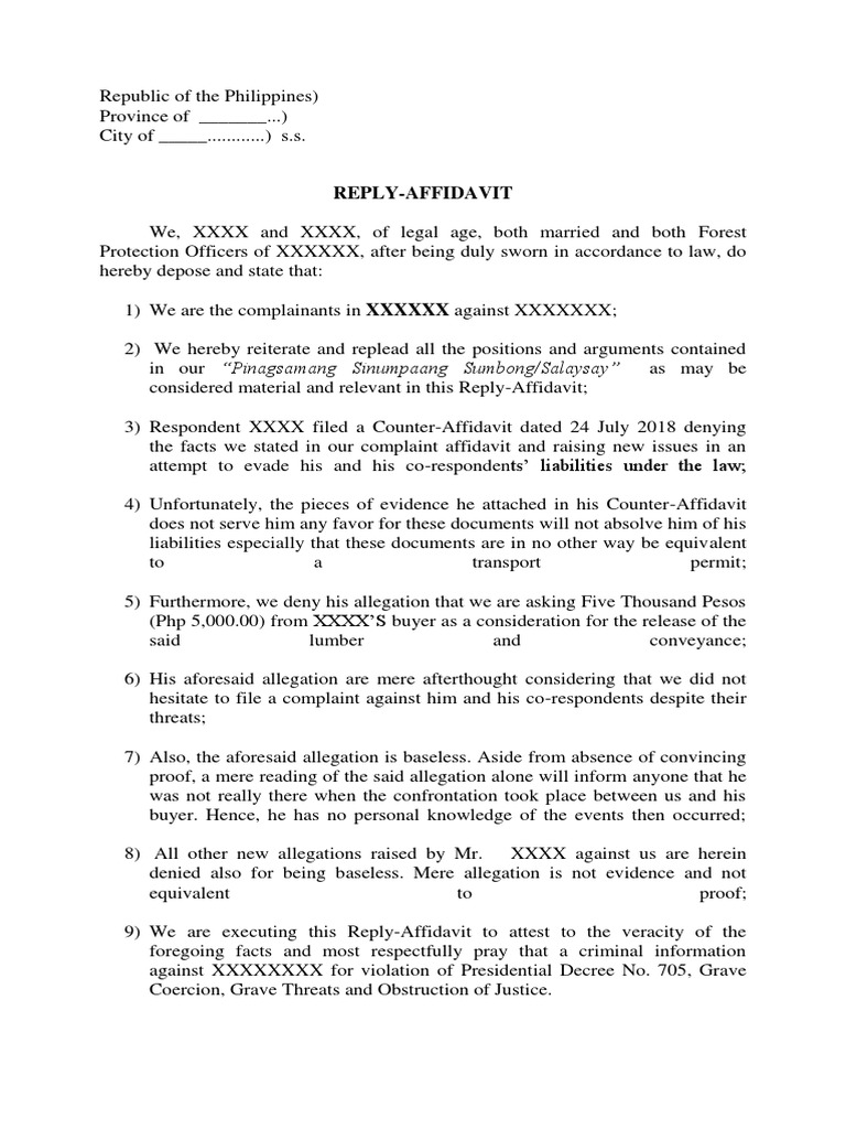 Reply Affidavit | Affidavit | Politics