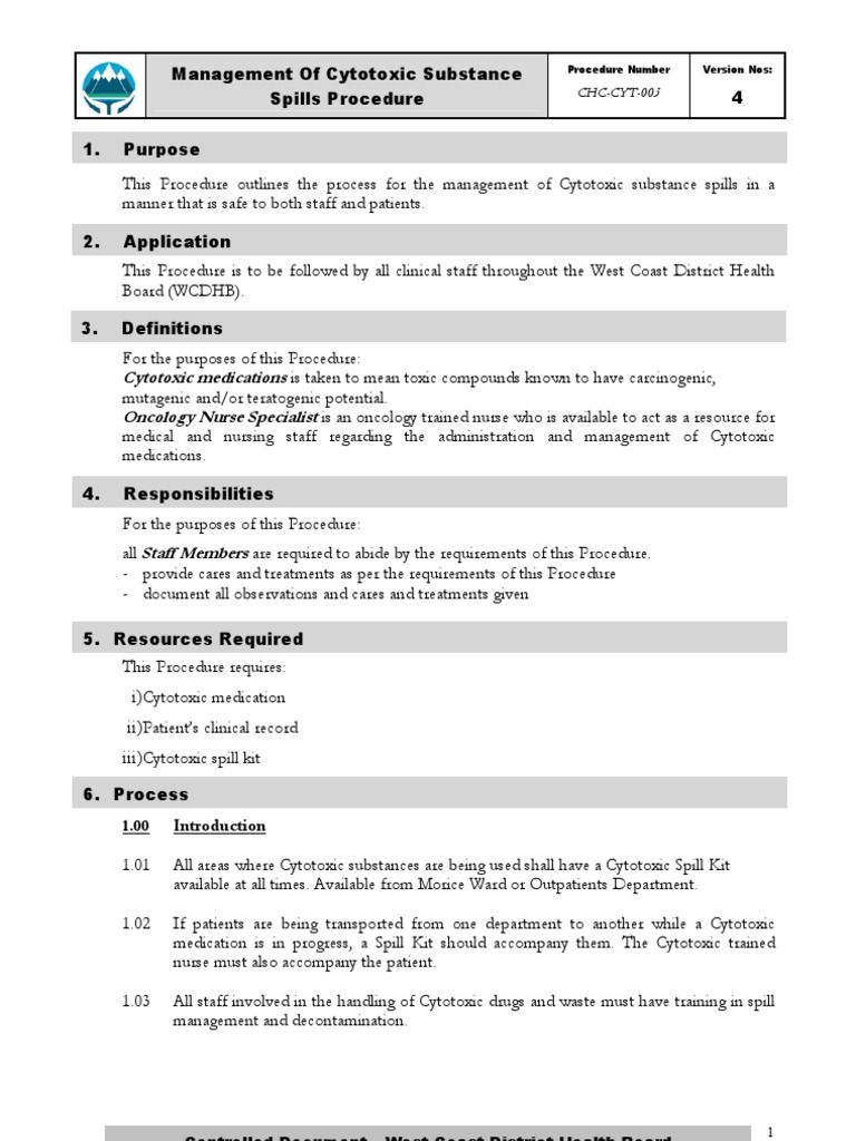 Cytotoxic Spill Management Procedure | PDF | Patient | Personal ...