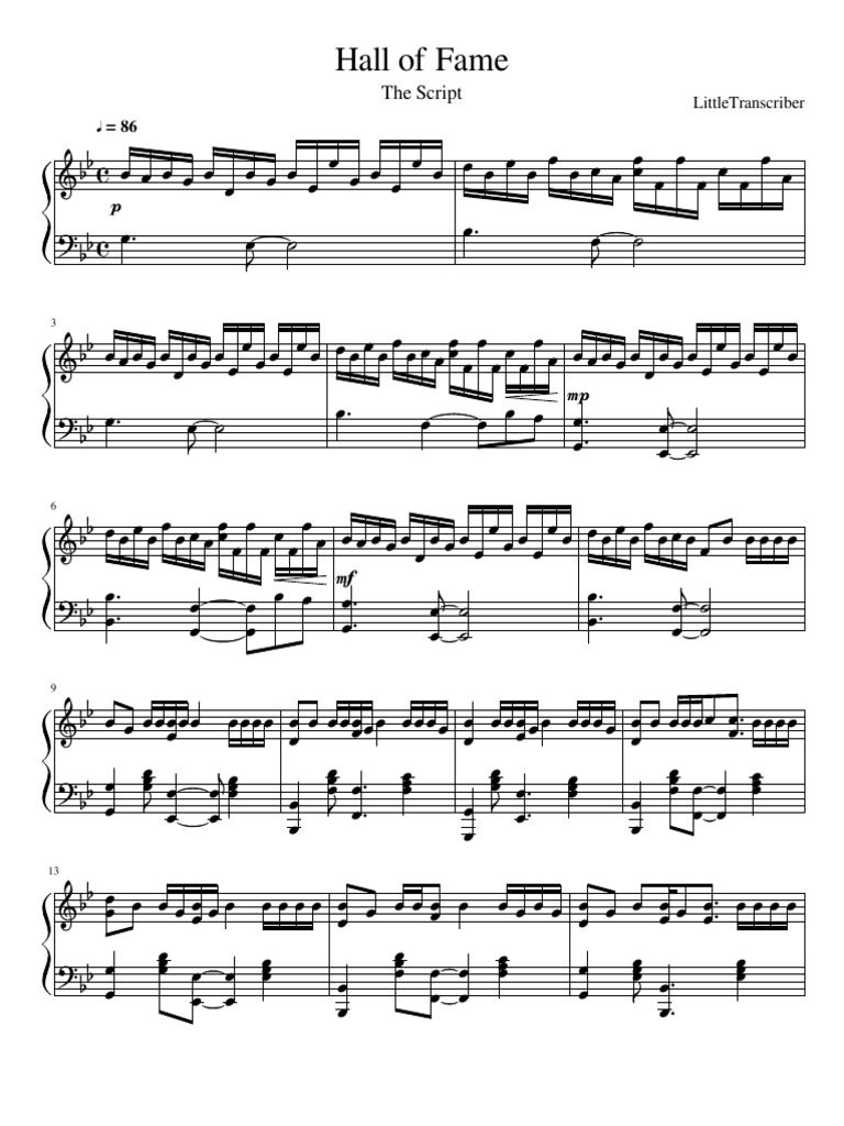 Sheet Music for "Hall of Fame" | PDF