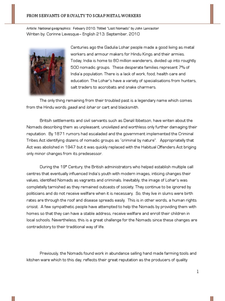 1st Assignment - Lohar People | PDF | Nomad