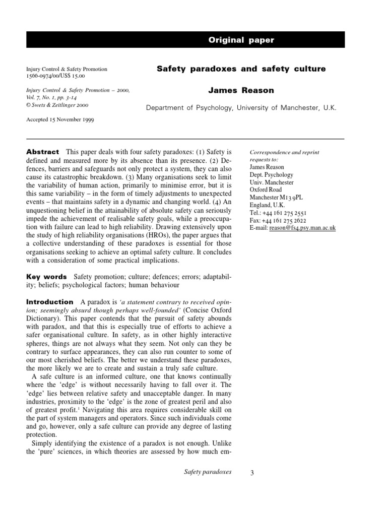 Safety Paradoxes | PDF | Safety | Risk
