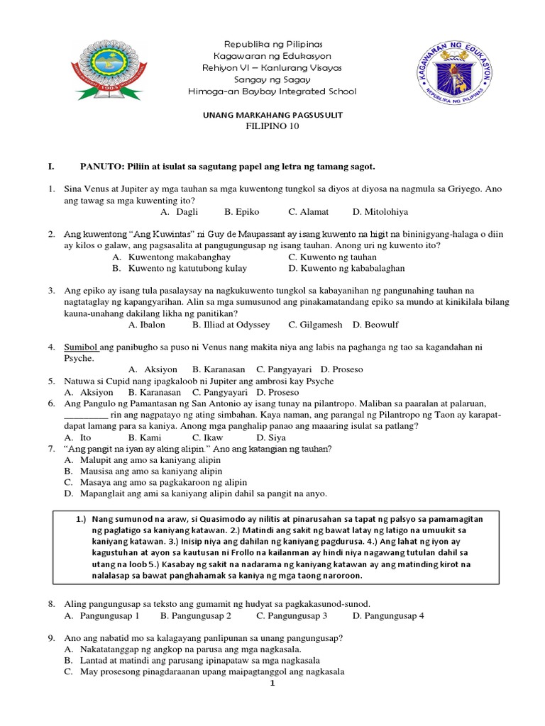 Filipino 10 Exam Final | PDF