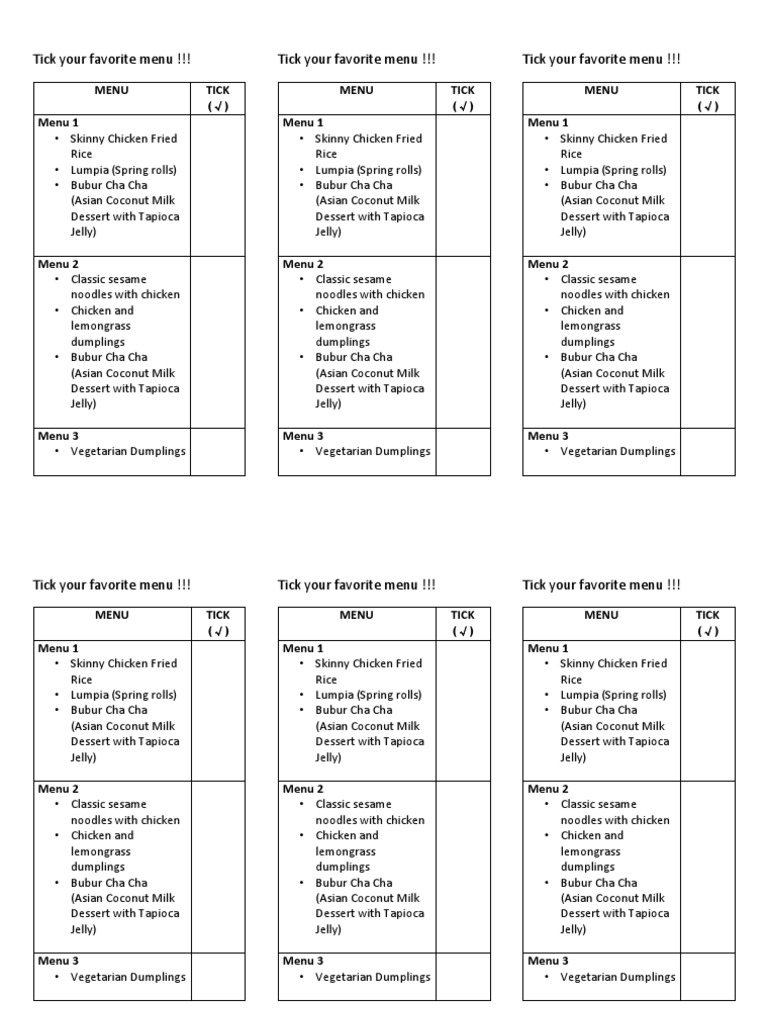 Tick Your Favorite Menu !!! Tick Your Favorite Menu !!! Tick Your ...