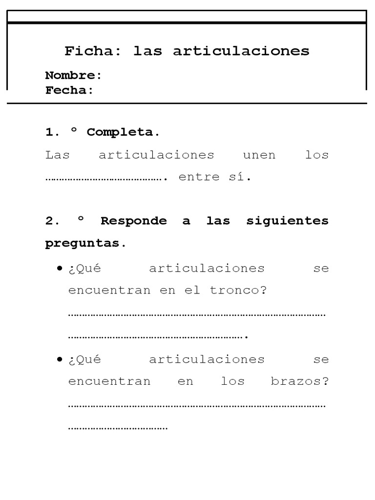 Ficha Las Articulaciones | PDF