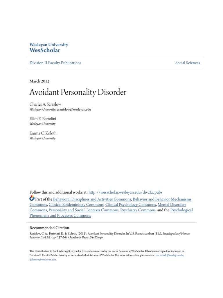 Understanding Avoidant Personality Disorder | PDF | Diagnostic And ...