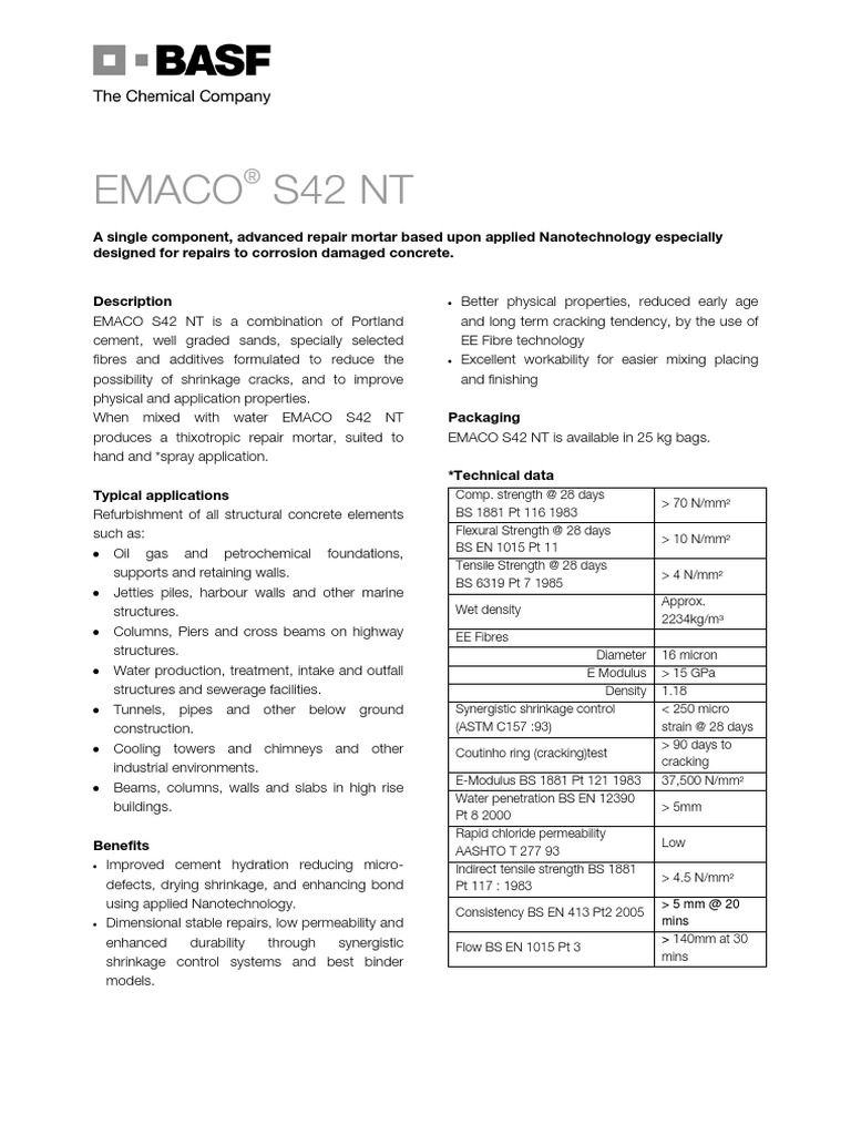 12 - TDS - Emaco S42 NT | PDF | Concrete | Materials