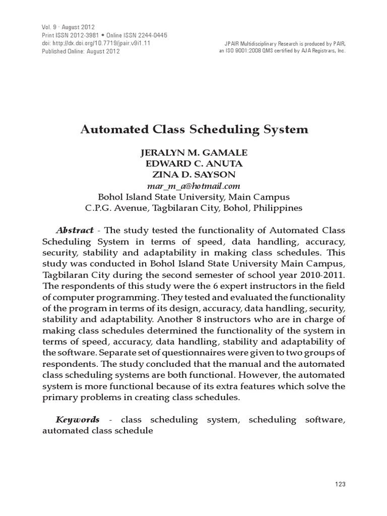 Automated Class Scheduling System: Jeralyn M. Gamale Edward C. Anuta ...
