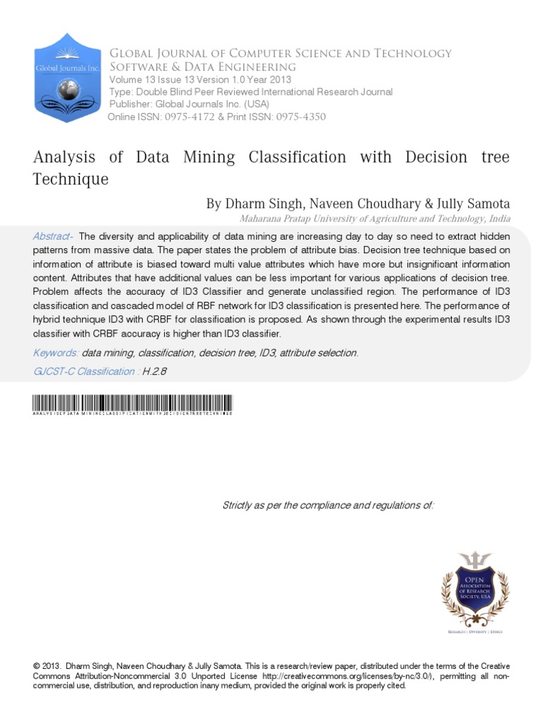 Analysis of Data Mining Classification With Decision Tree Technique ...