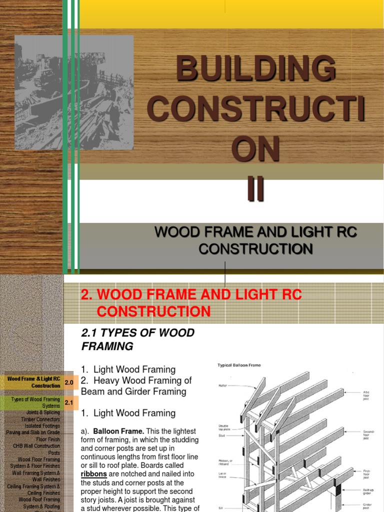 Building Constructi ON II: Wood Frame and Light RC Construction | PDF ...