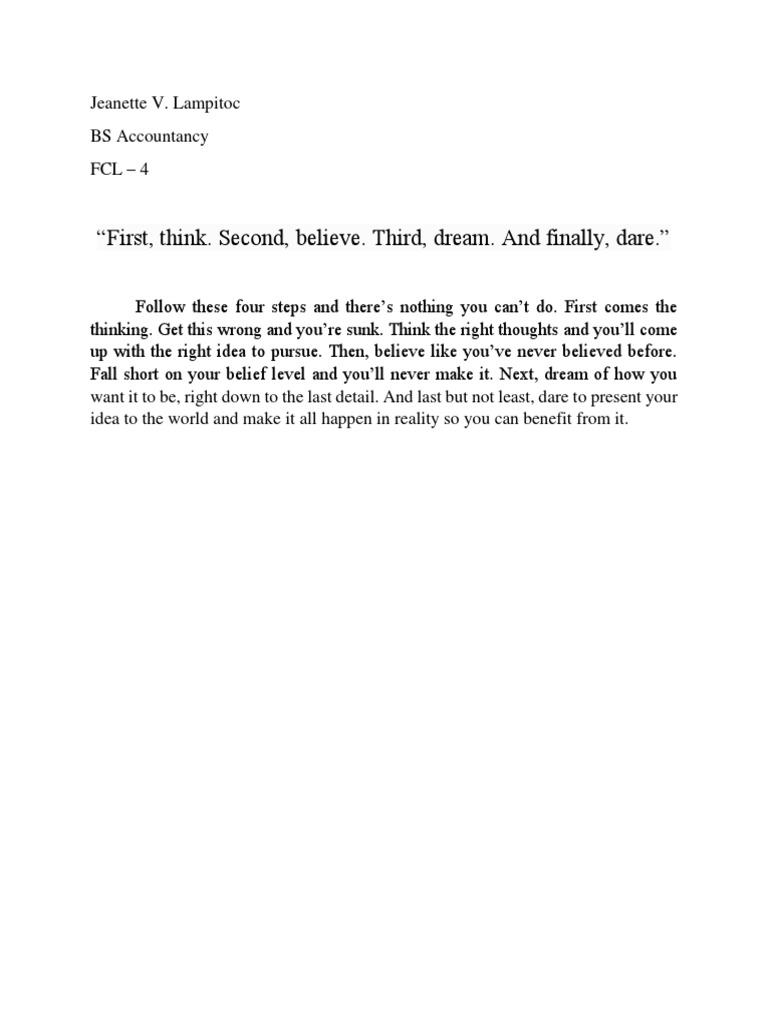 First, Think. Second, Believe. Third, Dream. and Finally, Dare. | PDF