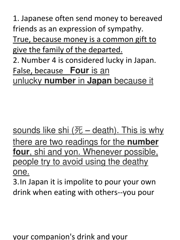 Unlucky Number in Japan Because It: Four Is An | PDF | Japan | Social ...