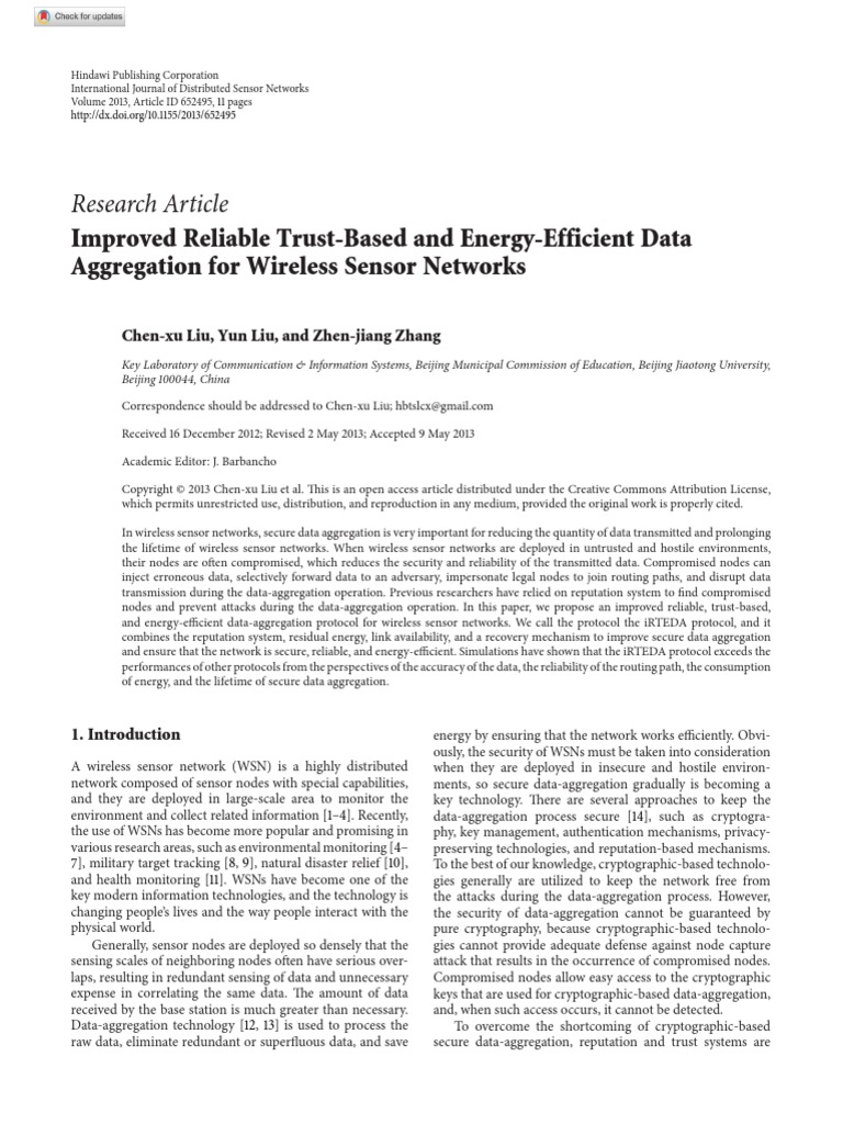 Research Article: Improved Reliable Trust-Based and Energy-Efficient Data Aggregation For ...