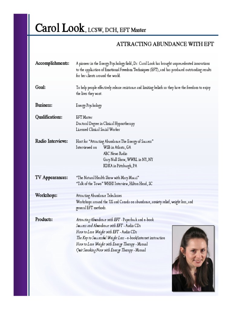 Carol Look:, LCSW, DCH, EFT Master Attracting Abundance With Eft | PDF ...
