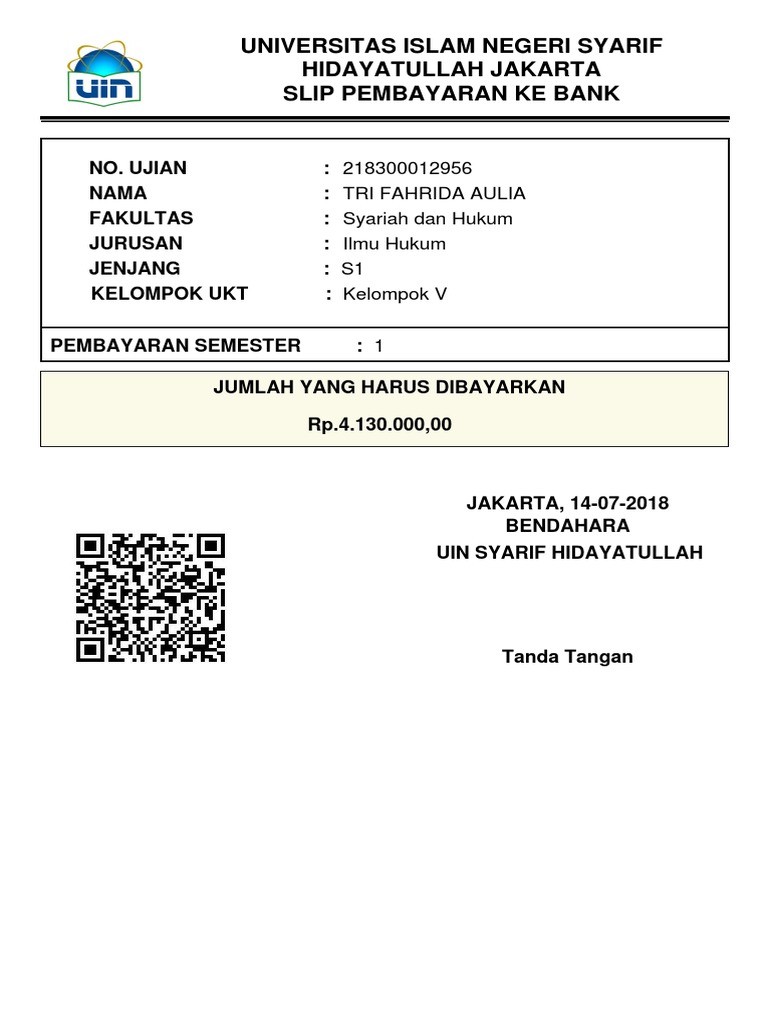 Pembayaran Semester 1 UIN | PDF