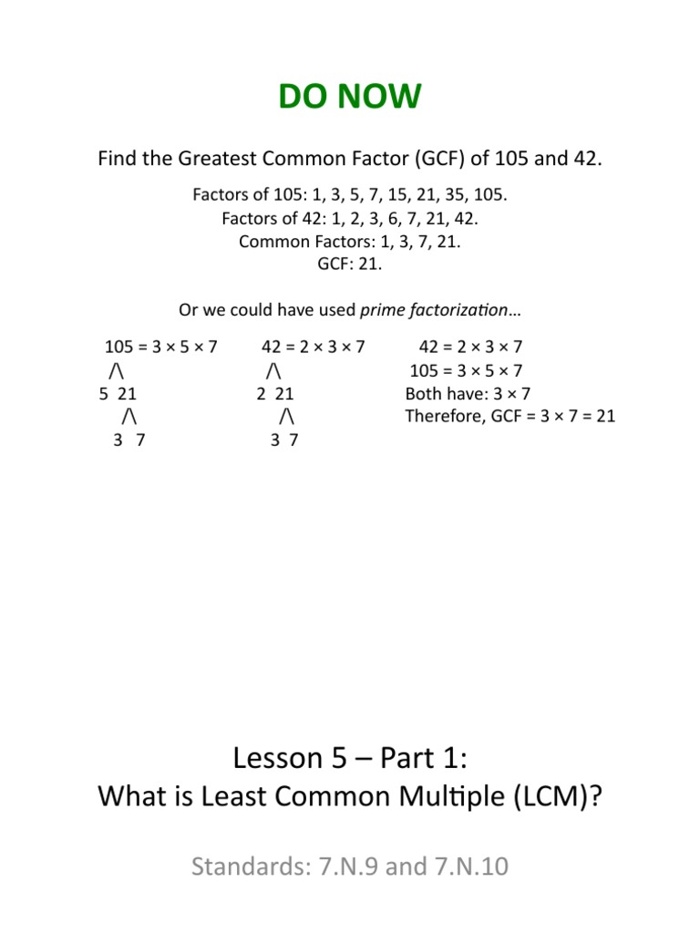 GCF and LCM of 105 and 42 | PDF | Discrete Mathematics | Mathematical ...