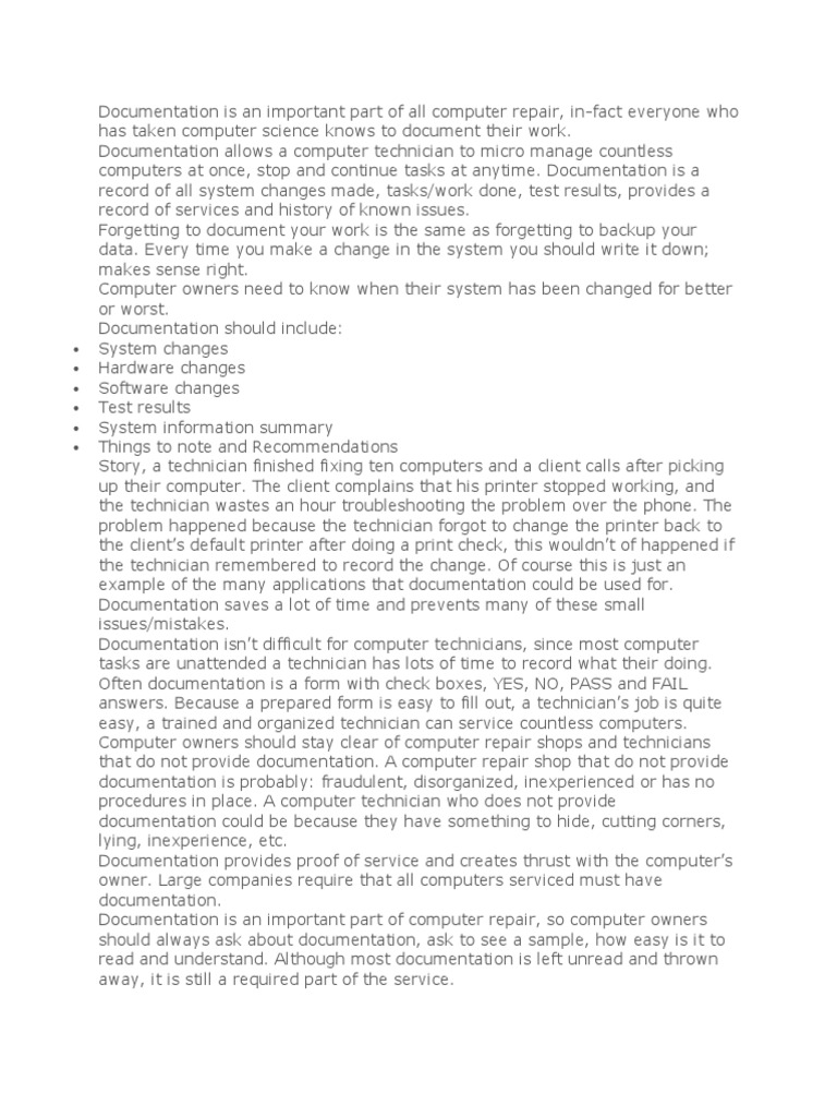 6.25.documentation Is An Important Part of All Computer Repair | PDF ...
