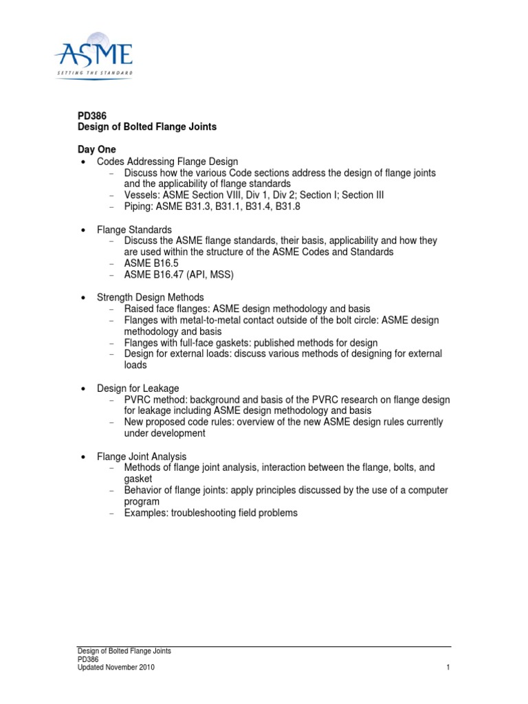 Design of Bolted Flange Joints PD386 Updated November 2010 1 | PDF